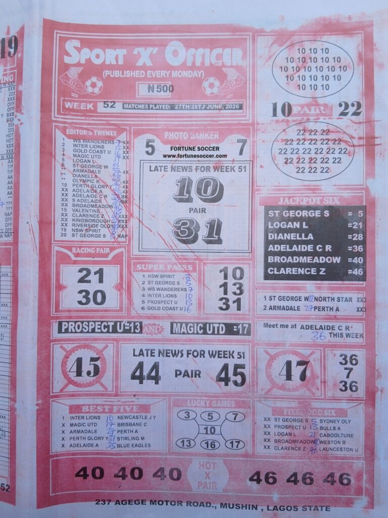 Current Week 52 Pool Late News Papers 2026: Sport Officer, Soccer ...